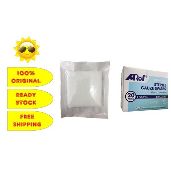 Aros Sterile Gauze Swabs 5cm X 5cm (1 pack - 5 pieces) | Shopee Malaysia