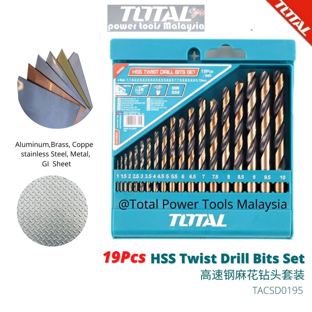 TOTAL 19 Pcs HSS Twist Drill Bits Set 高速钢麻花钻头套装 - TACSD0195 | Shopee ...