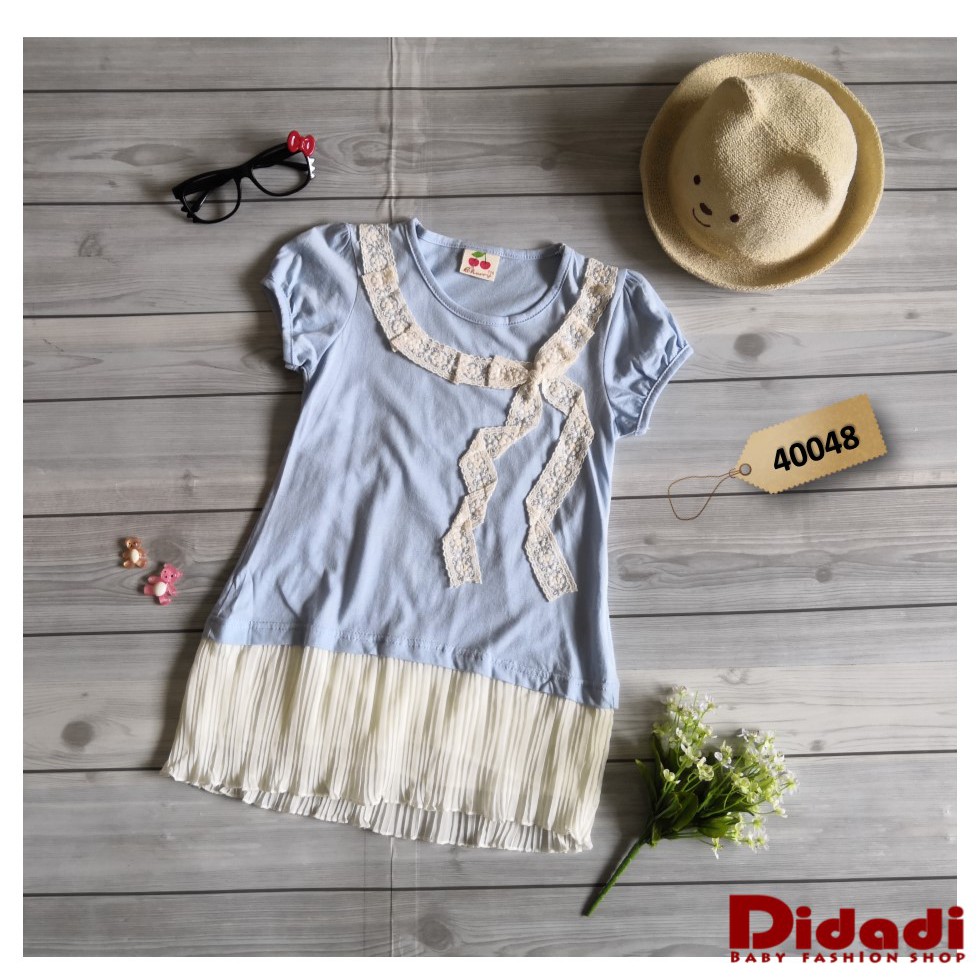 40048 Taiwan Imported Girl Dress Blue Short Sleeve Dress with Ribbon ...