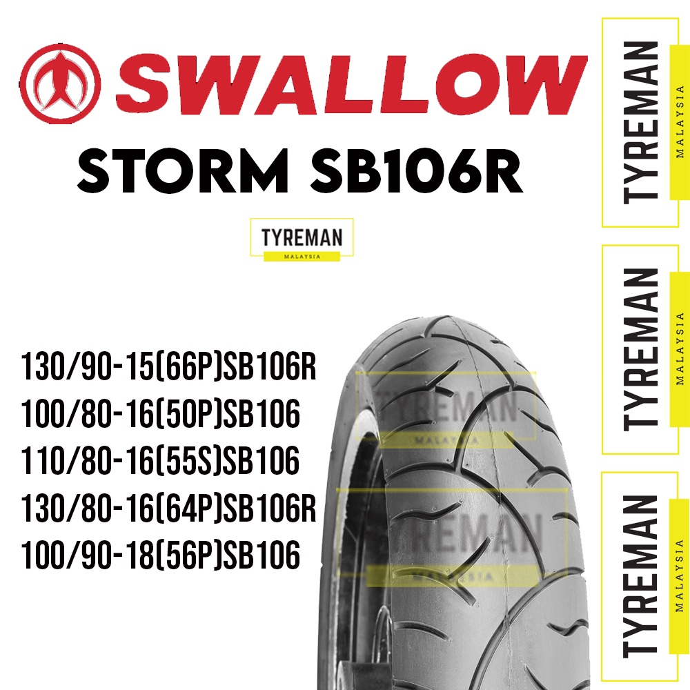 TAYAR MOTOSIKAL Swallow Storm SB106 130/90-15 > 100/90-18 TL (Modenas ...