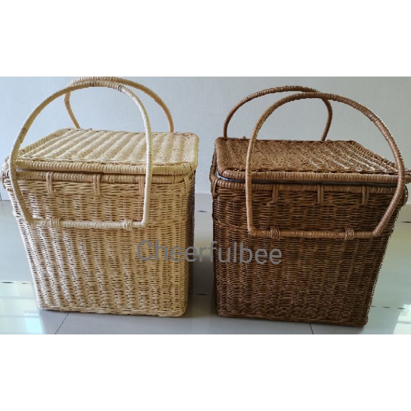 [The Rattan House] Rattan Picnic Basket Laundry Basket with Lid, Handle ...