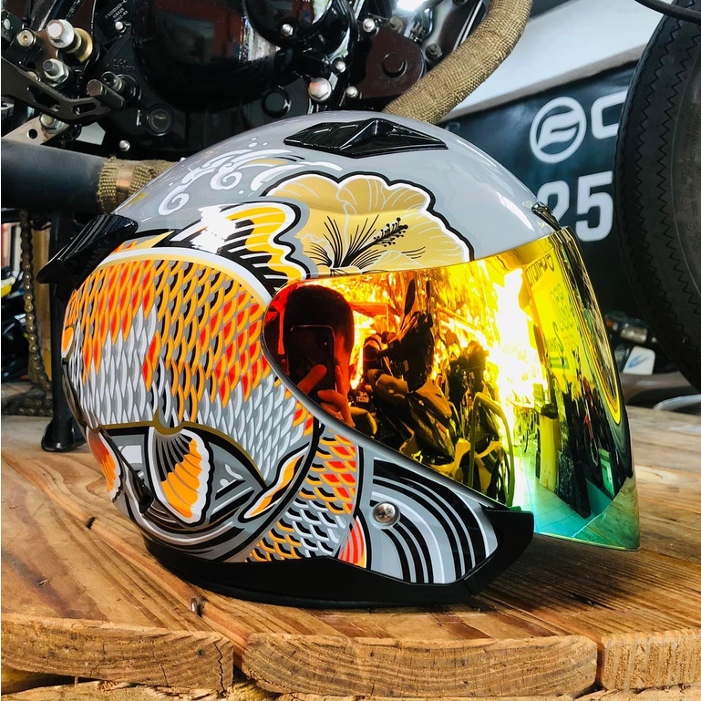 Gracshaw G535 Gennex Koibito Double Visor Helmet Japan Koi Fish Sirim ...