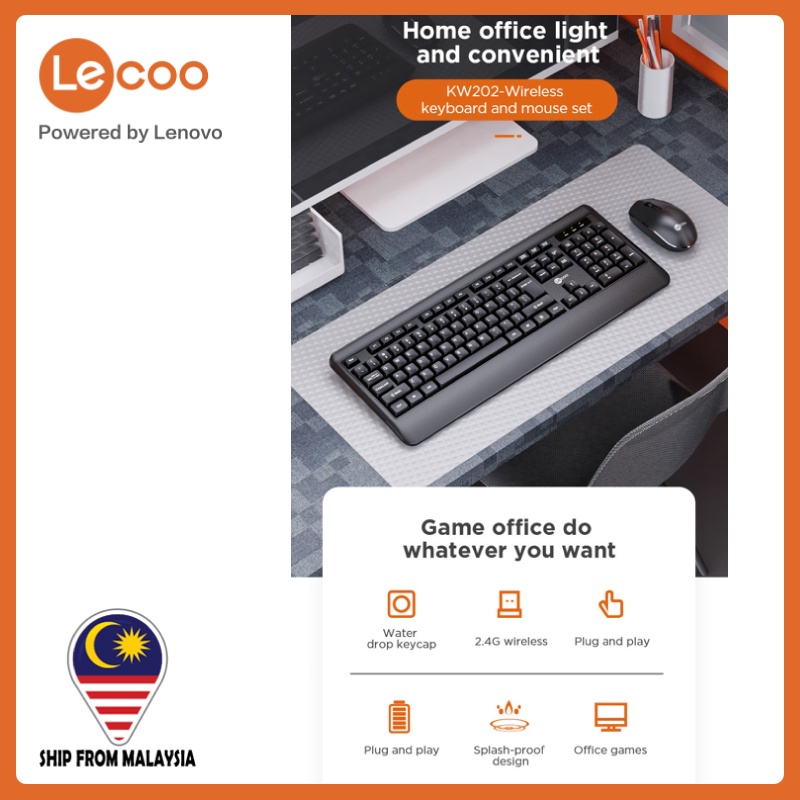 Lecoo Lenovo KW202 2.4G Wireless Keyboard and Mouse Combo Plug & Play Adjustable Bracket for ...
