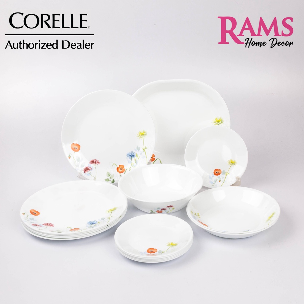 Corelle 16 Pcs Vitrelle Tempered Glass Dinner Set - Daisy Field ...
