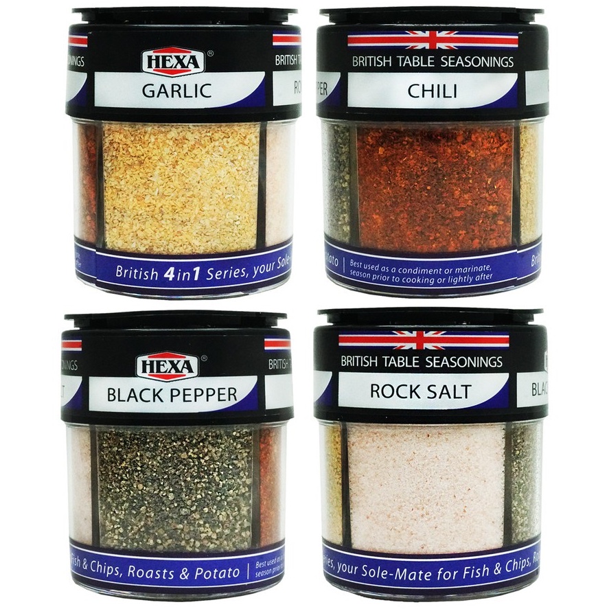 HEXA HALAL British 4 In 1 Table Seasoning 85g Garlic l Chili l Black ...