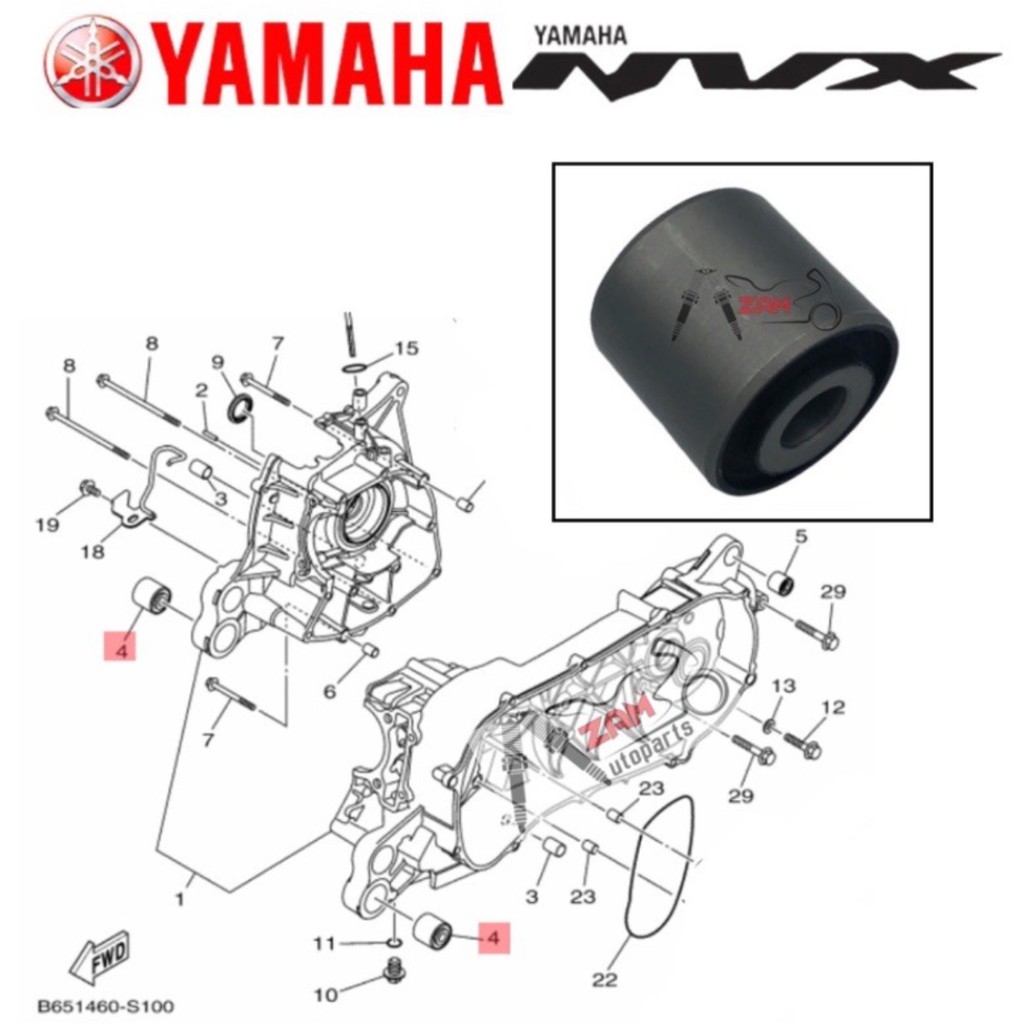 NVX 155 V1 / V2 BOLT, FLANGE DEEP RECESS & DAMPER CRANKCASE / BUSH ...