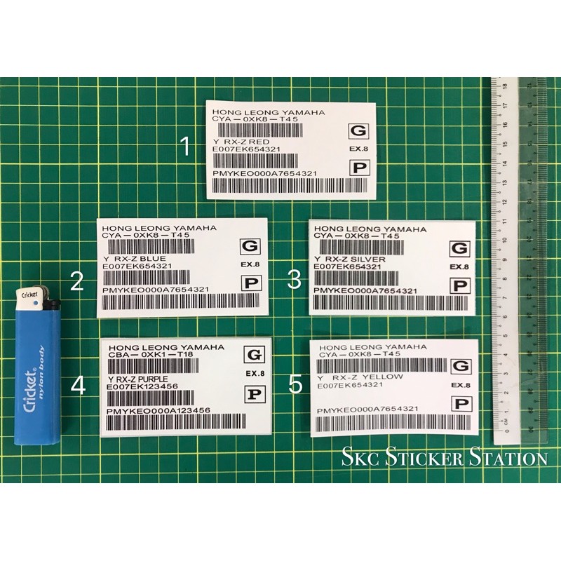 Sticker Barcode Ekor Yamaha RXZ (Red/Blue/Silver/Purple/Yellow ...