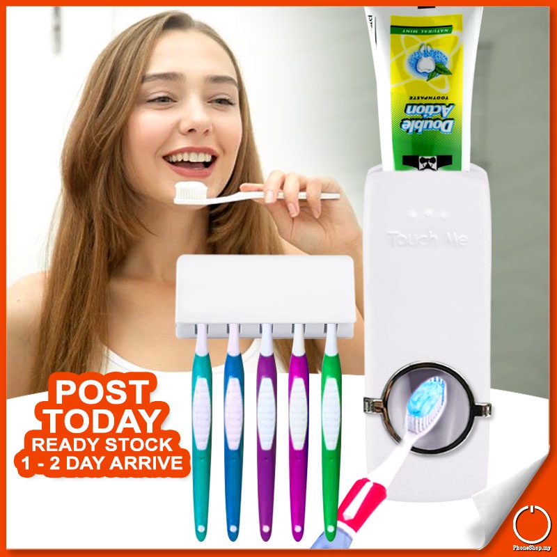 𝟮 𝗜𝗡 𝟭 Automatic Vacuum Toothpaste Dispenser Squeeze FREE Toothbrush ...