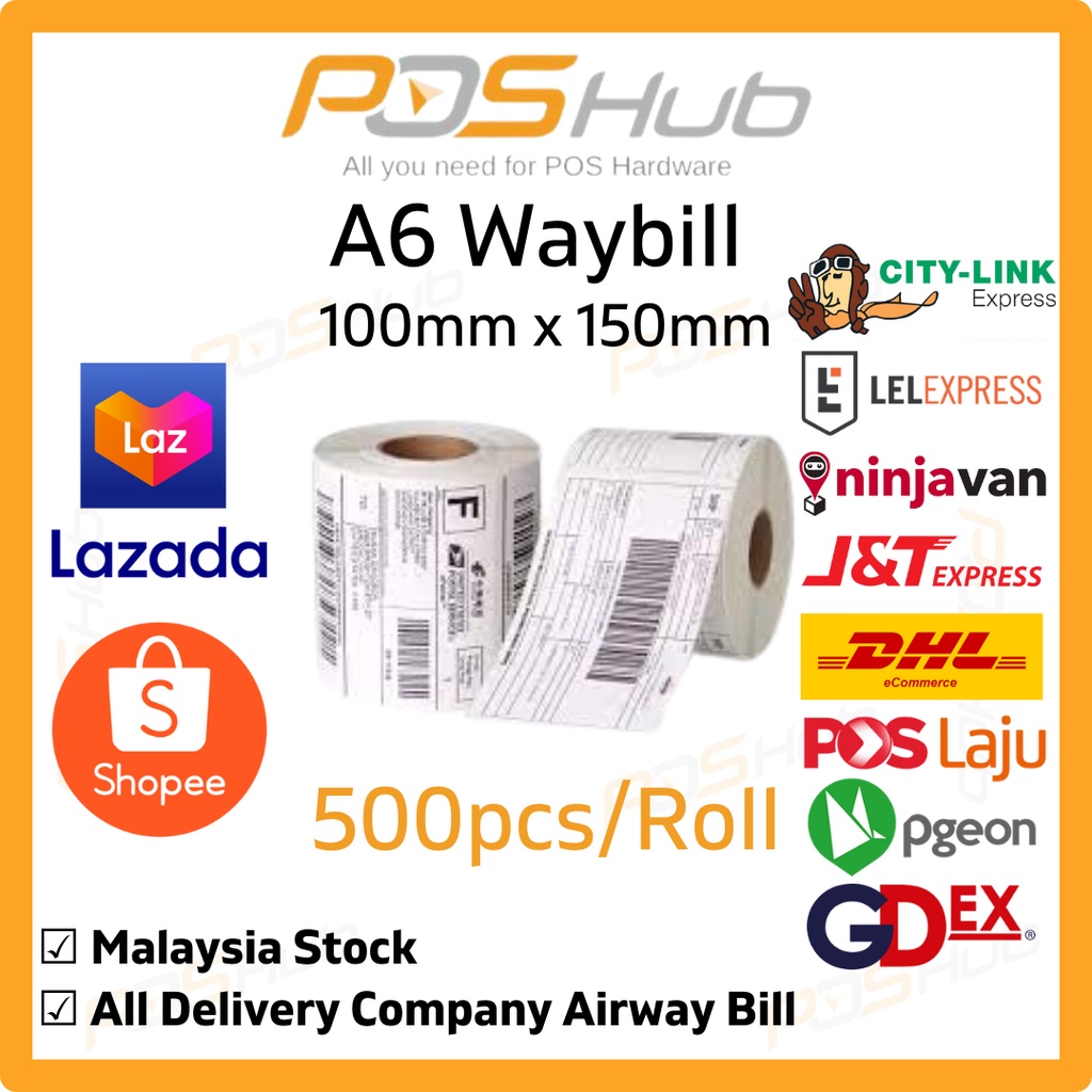 A6 Thermal Label Sticker Shipping Label Waybill AWB Consignment Note 1 inch core (350/500pcs ...