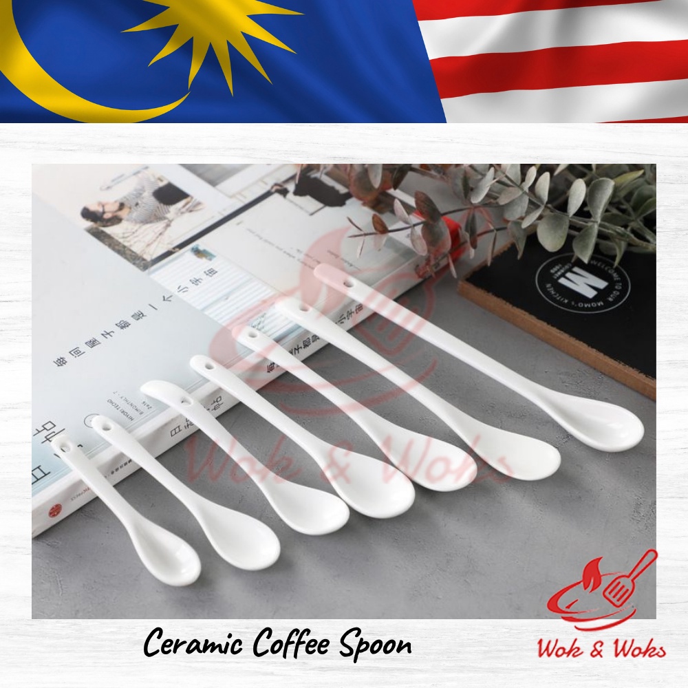 Ceramic White Condiment Spoon / Sudu Perencah Putih Seramik | Shopee ...