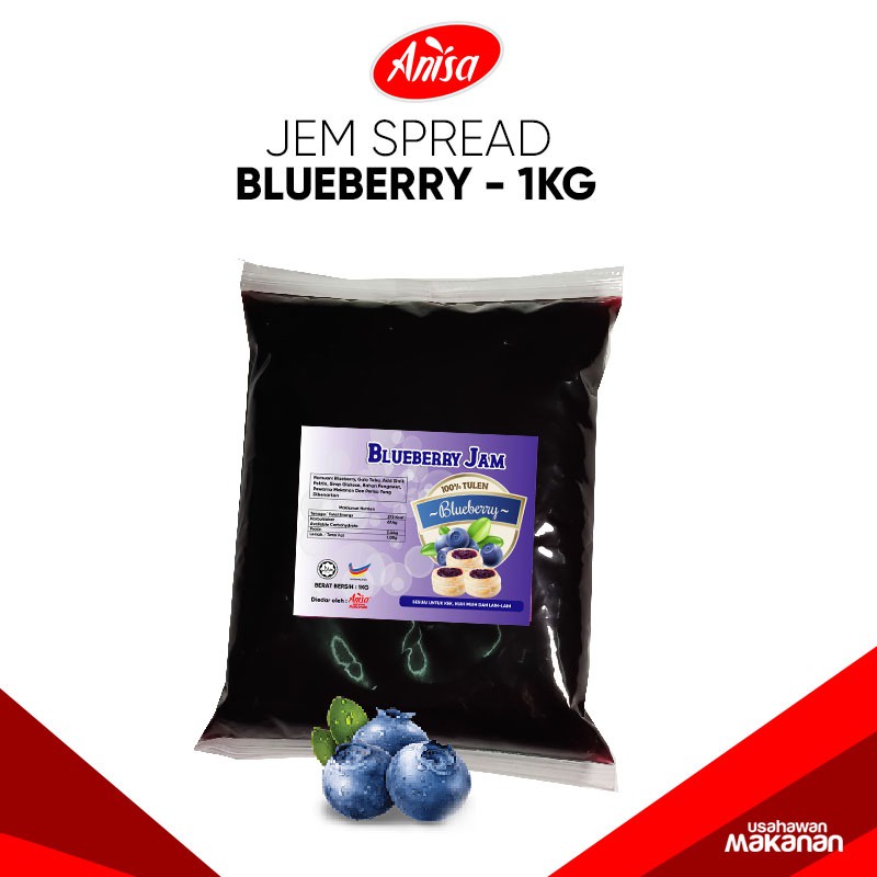 Jem Blueberry/ Blueberry Spread Jam- 1KG [Untuk Waffle, Biskut, Kek ...