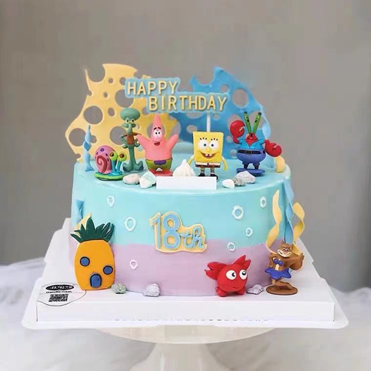 6pcs solid SpongeBob birthday cake decoration set, Pie Daxing octopus ...