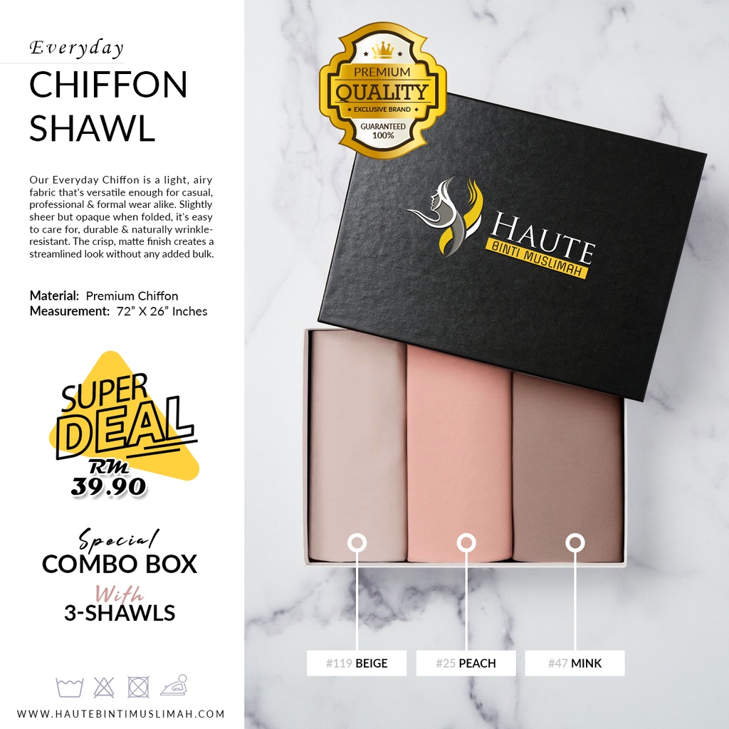 Everyday Chiffon Shawl Special Combo Box 3-Shawls Premium Quality 100% ...