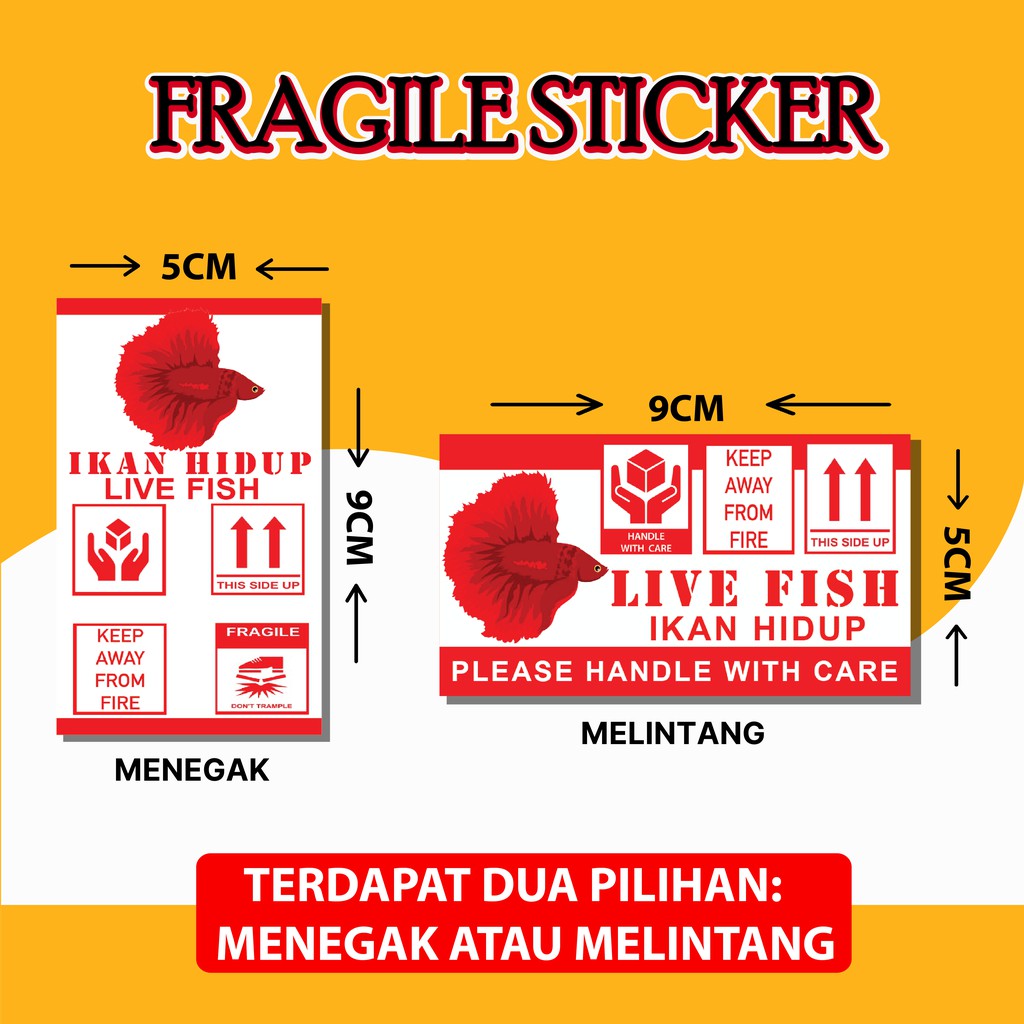 🐟 LIVE FISH STICKER FRAGILE MENEGAK / STIKER FRAGILE IKAN HIDUP FOR LOGISTIC LABEL (READY STOCK ...