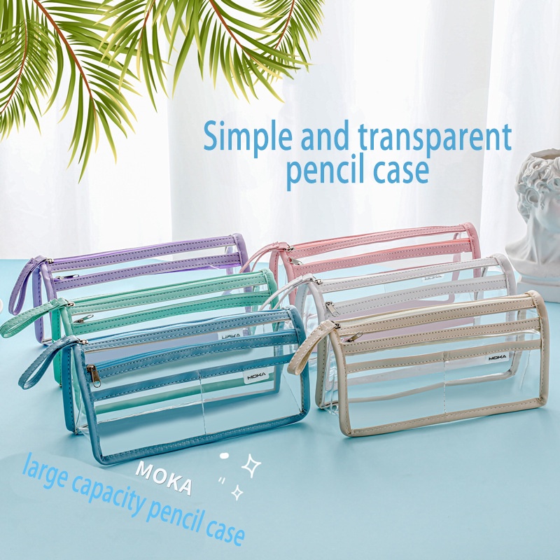 Double-layer transparent pencil case Large-capacity simple stationery box new high-value girl ...