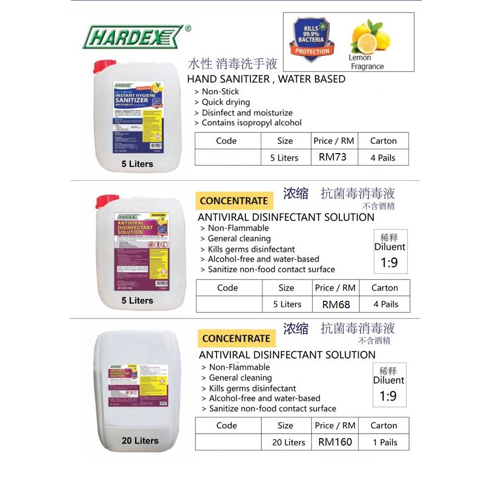 Hardex Antiviral Disinfectant Solutions (20 Liter) | Shopee Malaysia