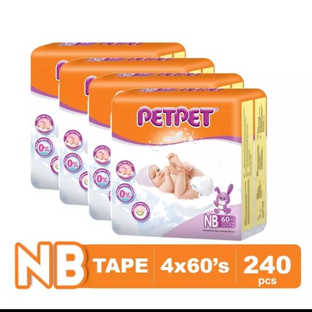 Petpet Tape Diaper Jumbo Packs NB60/S56/M48/L40/XL32 - 4 packs | Shopee ...