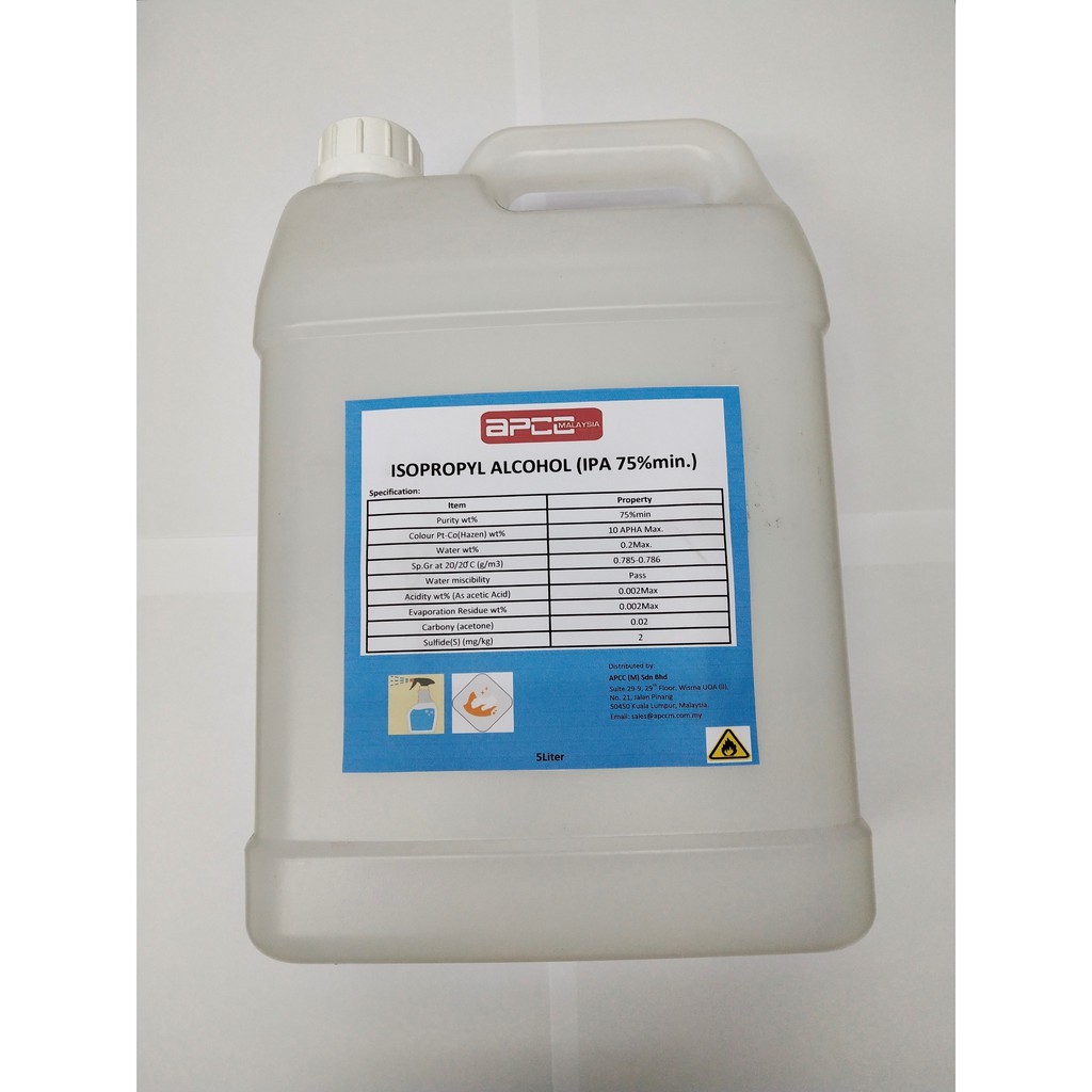 Isopropyl Alcohol (IPA) 75%min - 5L | Shopee Malaysia