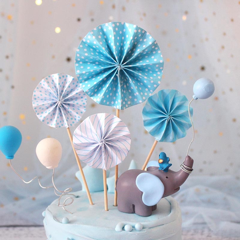 4Pcs/set Fan Cake Topper Paper Flags Kids Birthday Party Baby Shower ...