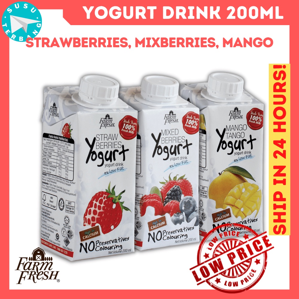 Minuman Yogurt Strawberry/Mixed Berry/Mango Farm Fresh Milk UHT 200ML ...