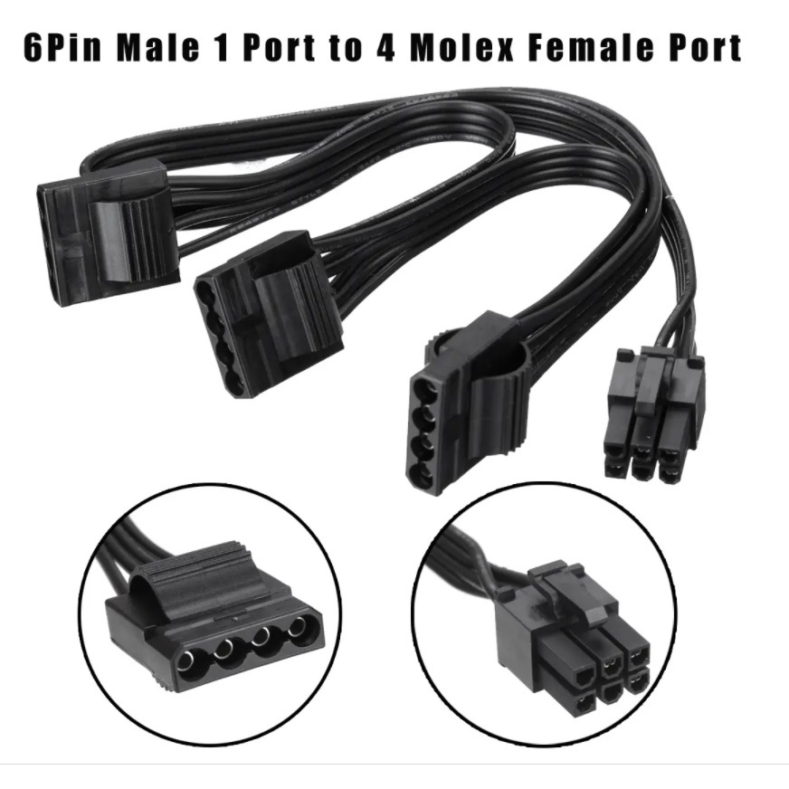 ATX PSU 6Pin to 4Pin 3way Female Molex| 4 pin Full Semi Modular Power ...