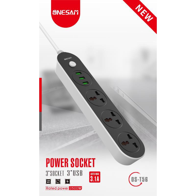 ONESAM OS-T56 3.1A MAX UK MSIA Power Socket with 3 AC + 3 USB SUPER ...