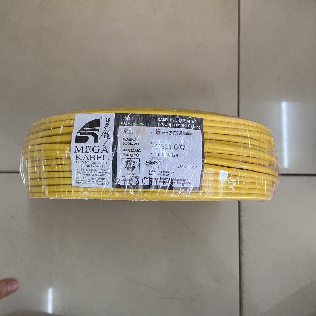 Mega Kabel 6mm PVC Insulated Cable (SIRIM Certified) Ready Stock Lowest ...