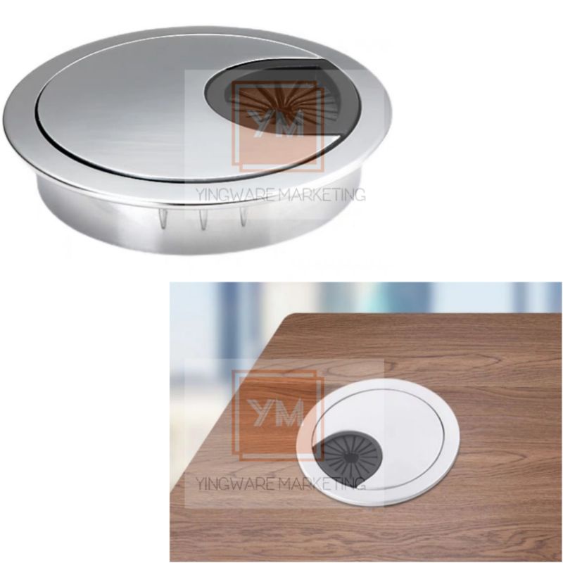 60mm desk table silver metal grommet wire cable hole cover home office ...