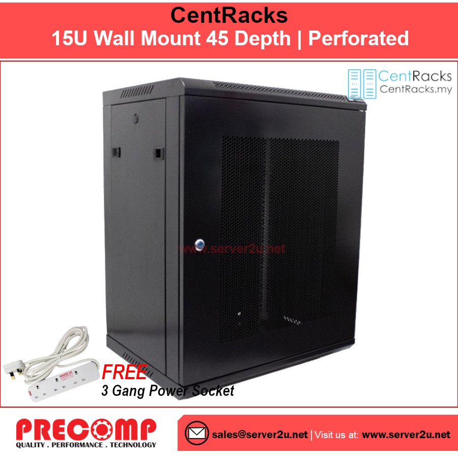 CentRacks 15U (45cm x 75cm x 60cm) Wall Mount Server Rack (CM15UB450 ...