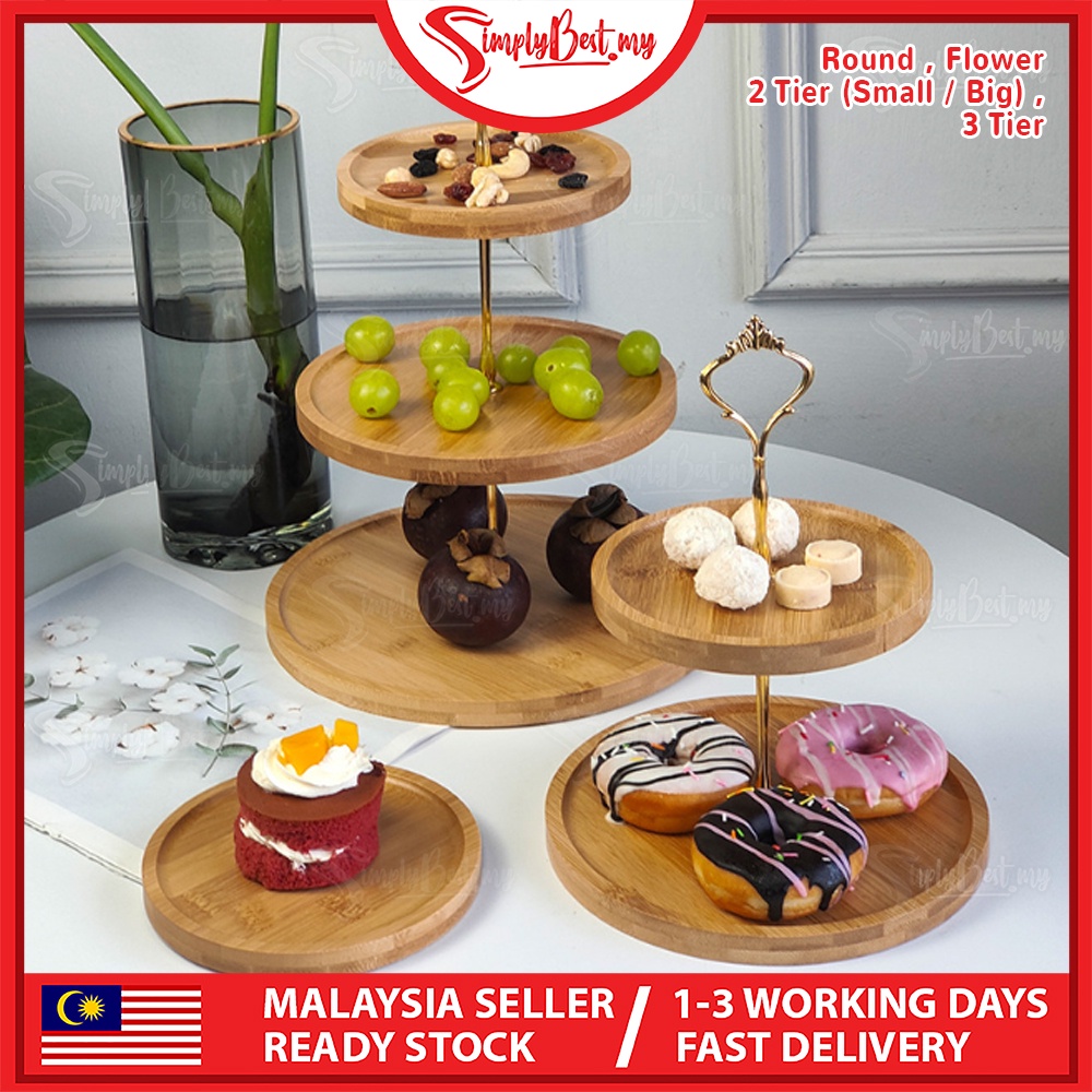 SIMPLYBEST High Tea Stand Wood Dessert Plates Cupcake Tea Party Serving ...