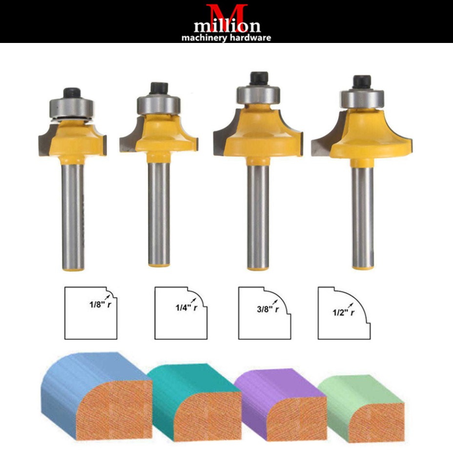 4pcs 1/4" Inch Shank Roundover Edging Router Bit Set Corner Rounding ...