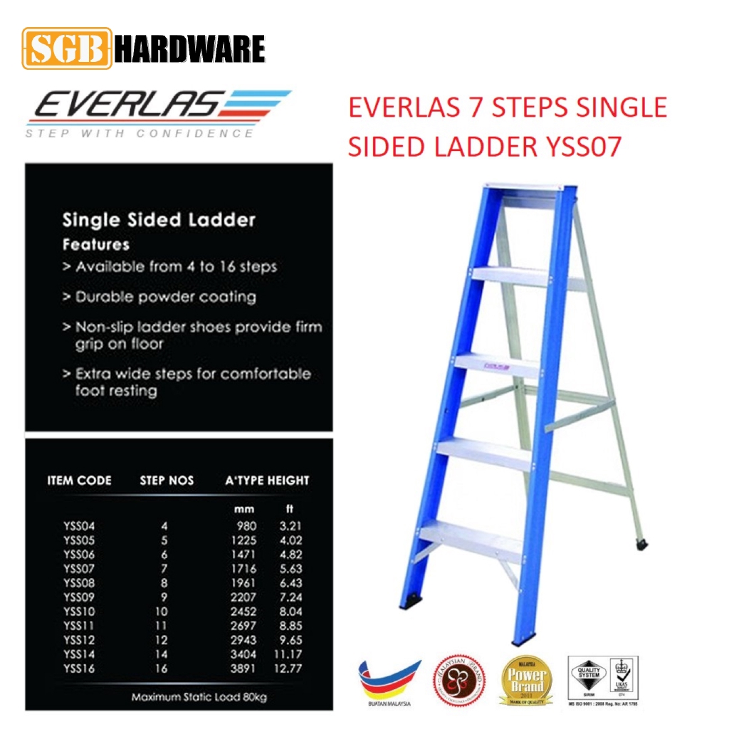 EVERLAS YSS07 7 STEPS SINGLE SIDED LADDER UP | Shopee Malaysia