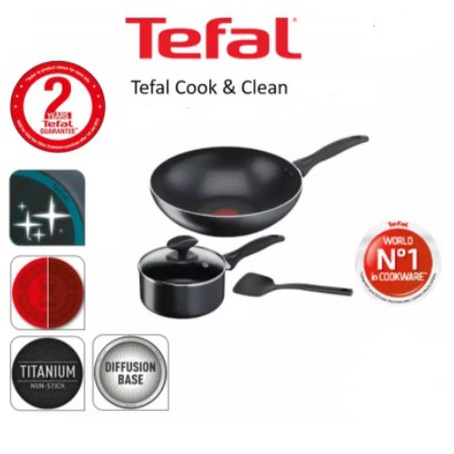 Tefal Cook & Clean Non Stick Cookware Bundle set B225S404 | Shopee Malaysia