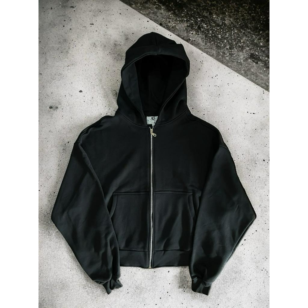 Perryfoye - Boxy Zipper Hoodie Oversized Black | Shopee Malaysia