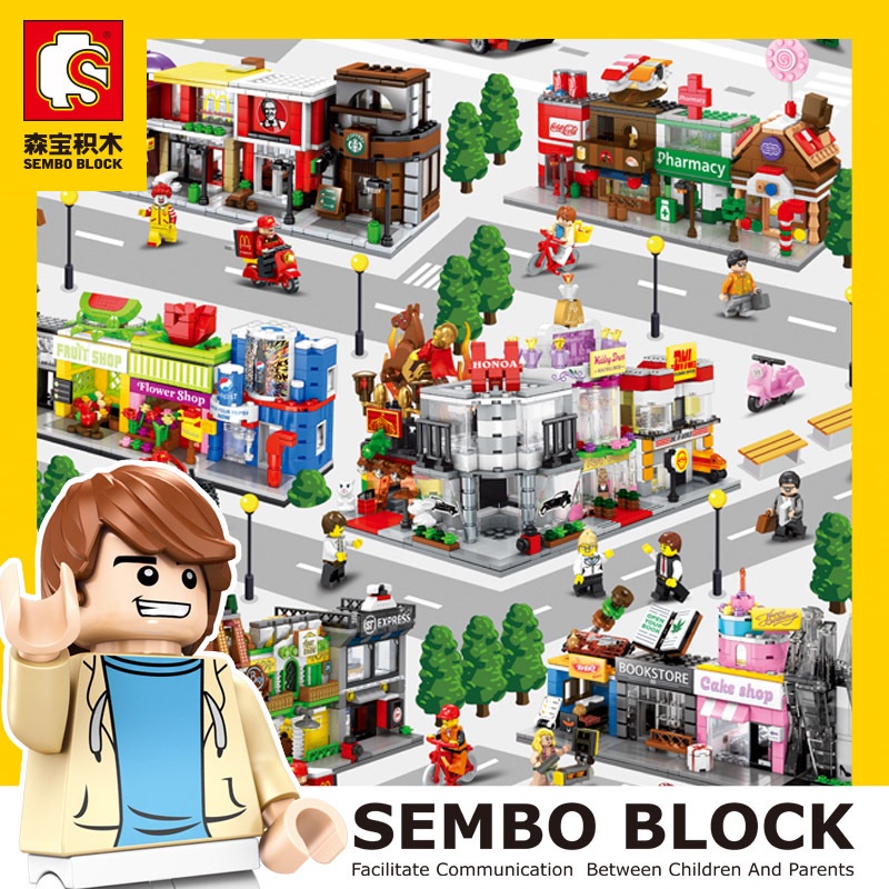 Sembo Block The Mini Street View 3D Model Bricks House Shop Compatible ...