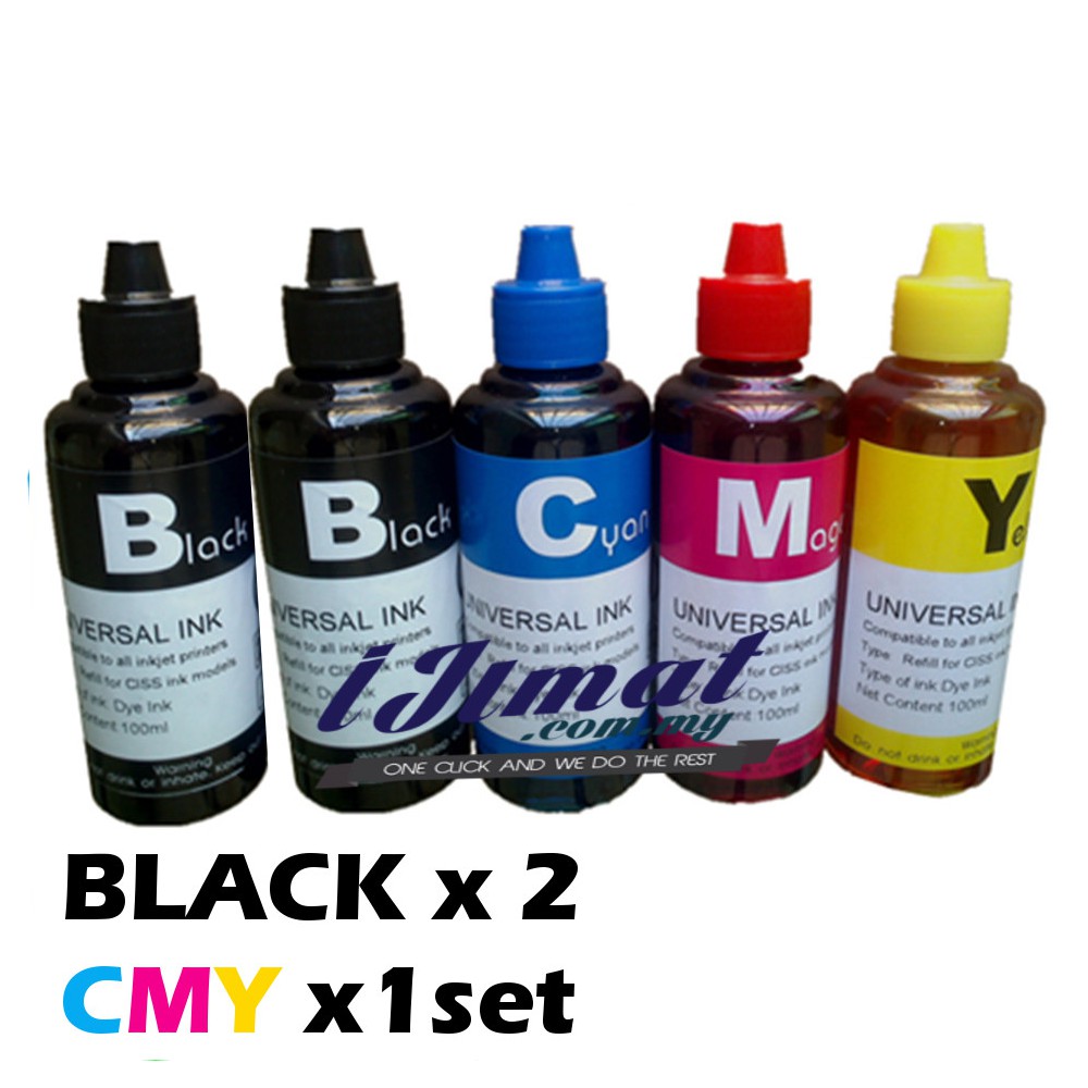 Dakwat Printer 5 warna UNIVERSAL Inkjet Printer Refill Dye Ink (BK+BK+C ...