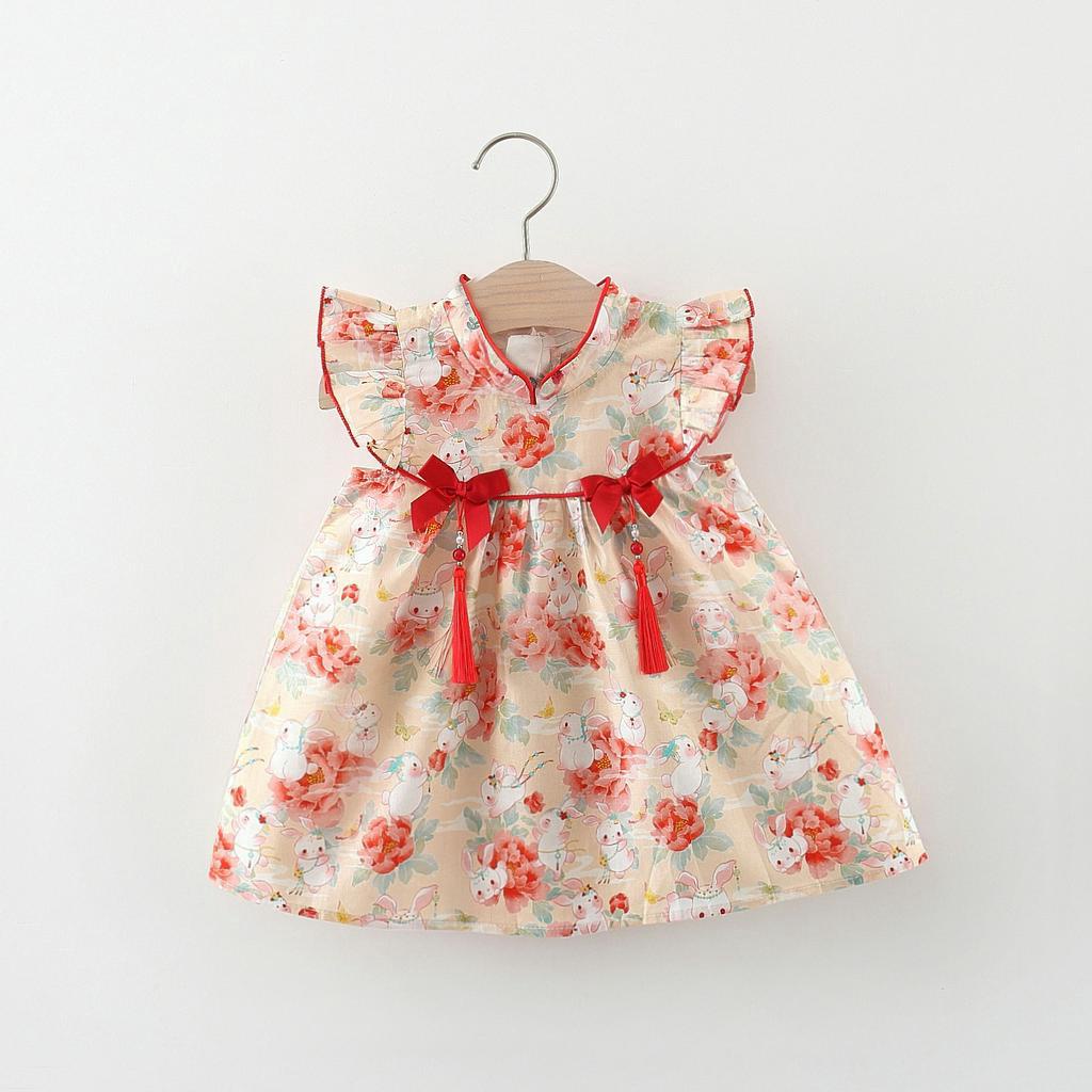 Summer New Little Red Flower Baby Girls' Dress Retro Style Rabbit Baby ...