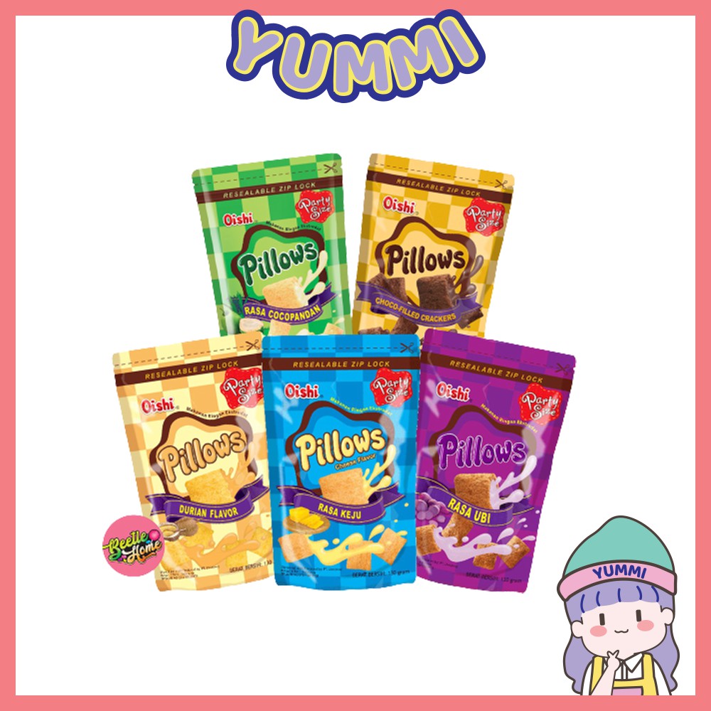 HALAL Oishi Pillow Snacks Party Size 110g Rasa Chocolate, Keju, Ubi ...