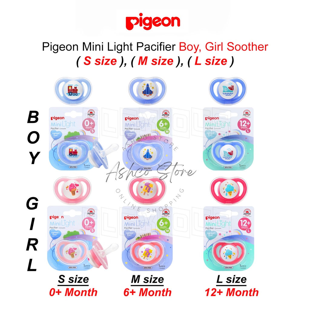 Pigeon Mini Light Pacifier Boy, Girl Soother (S 0+),(M 6+), (L 12 ...
