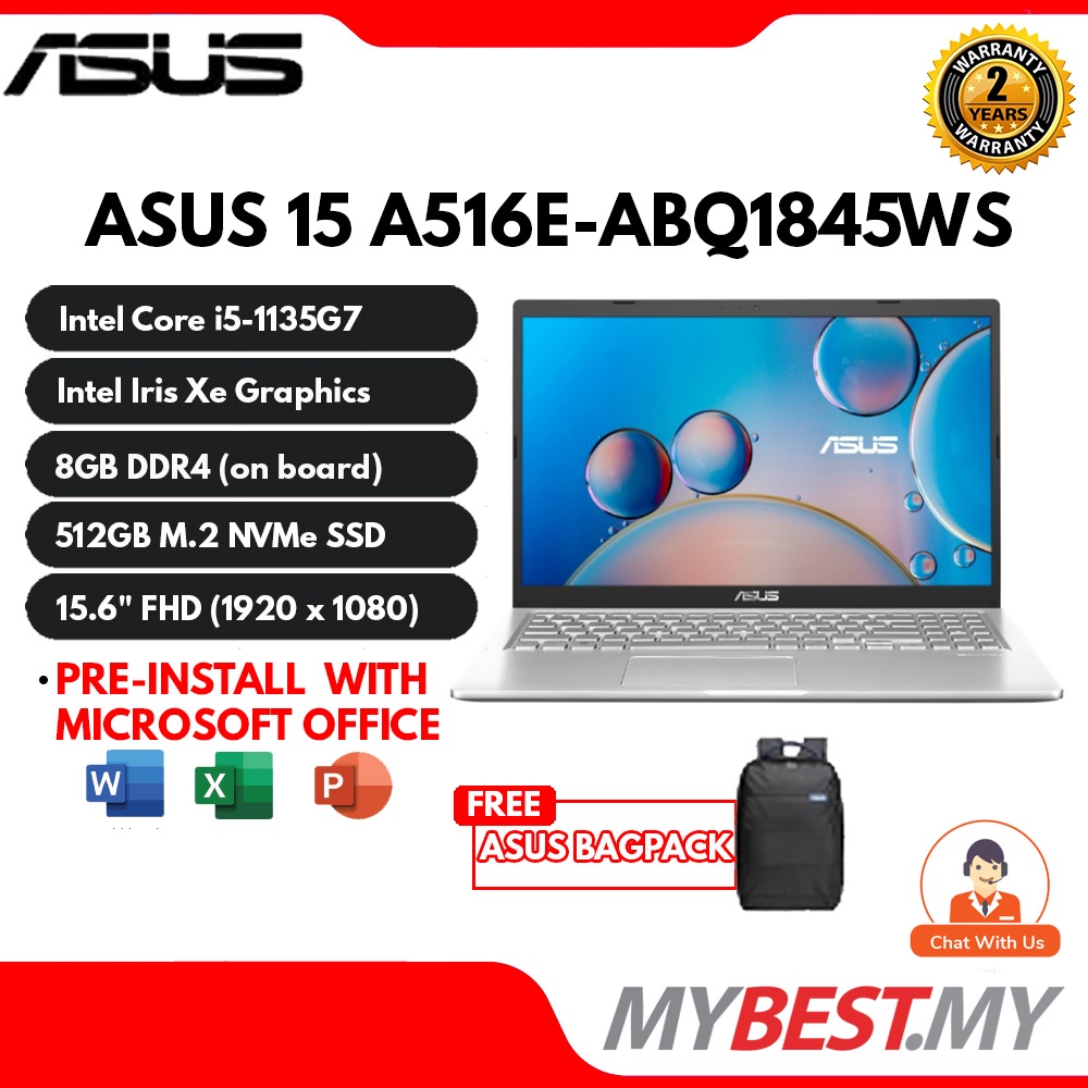 Asus ( A516E-ABQ1842WS / A516E-ABQ1845WS ) Laptop (15.6" IPS FHD I5 ...