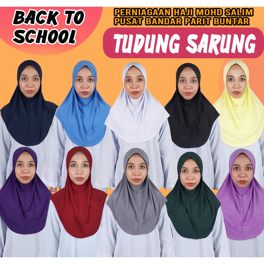 Tudung Sarung Sekolah Selapis Awning Lembut Lycra Putih White Hitam Black Biru Hijau Green ...