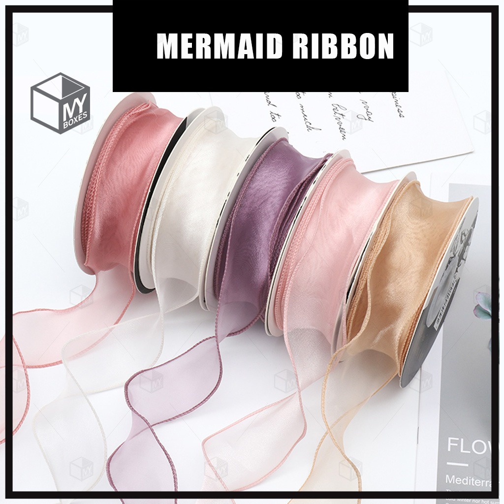 10M Satin Ribbon 40mm Mermaid Ribbon Gold Edge Ribbon Wrapped Flower ...