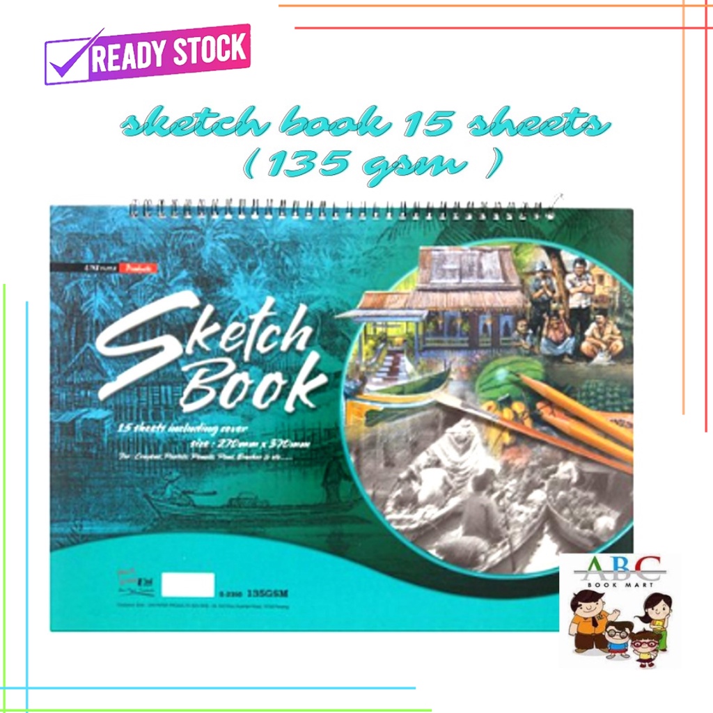 ( READY STOCK ) UNI PAPER SKETCH BOOK 15 SHEETS 125GSM BUKU SENI ...