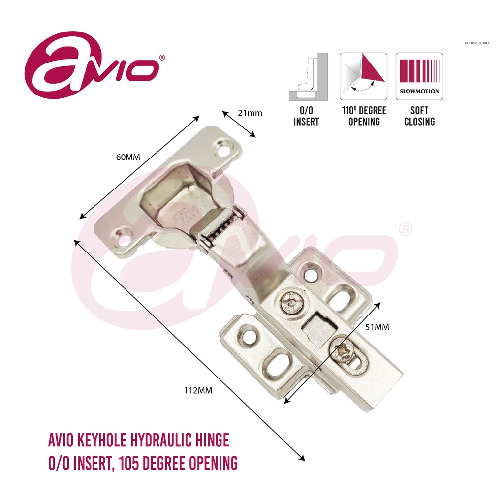 Avio Keyhole Hydraulic Hinge Come with 4 Holes Mounting Plates / 0/0 ...