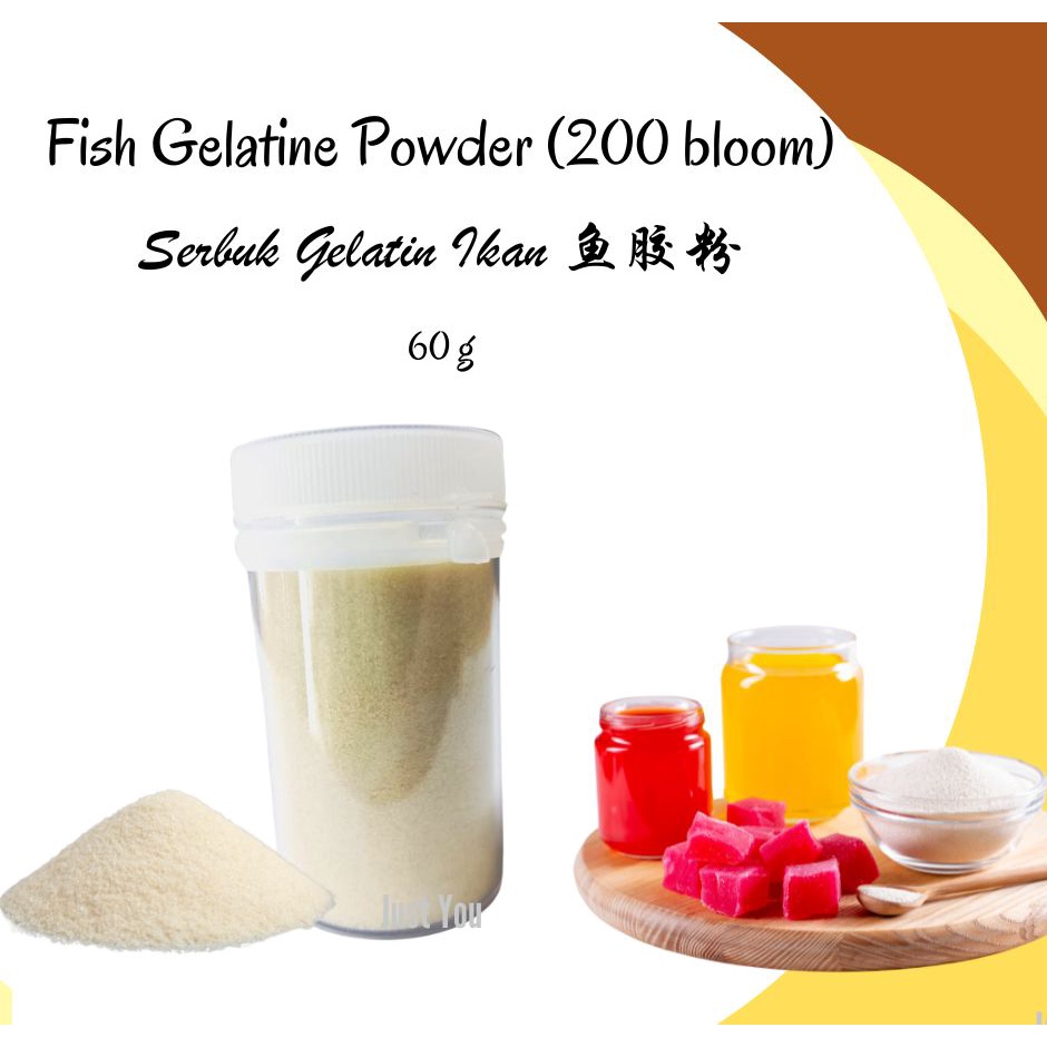 Fish Gelatine Powder (200 bloom) Serbuk Gelatin Ikan 鱼胶粉 60g | Shopee ...