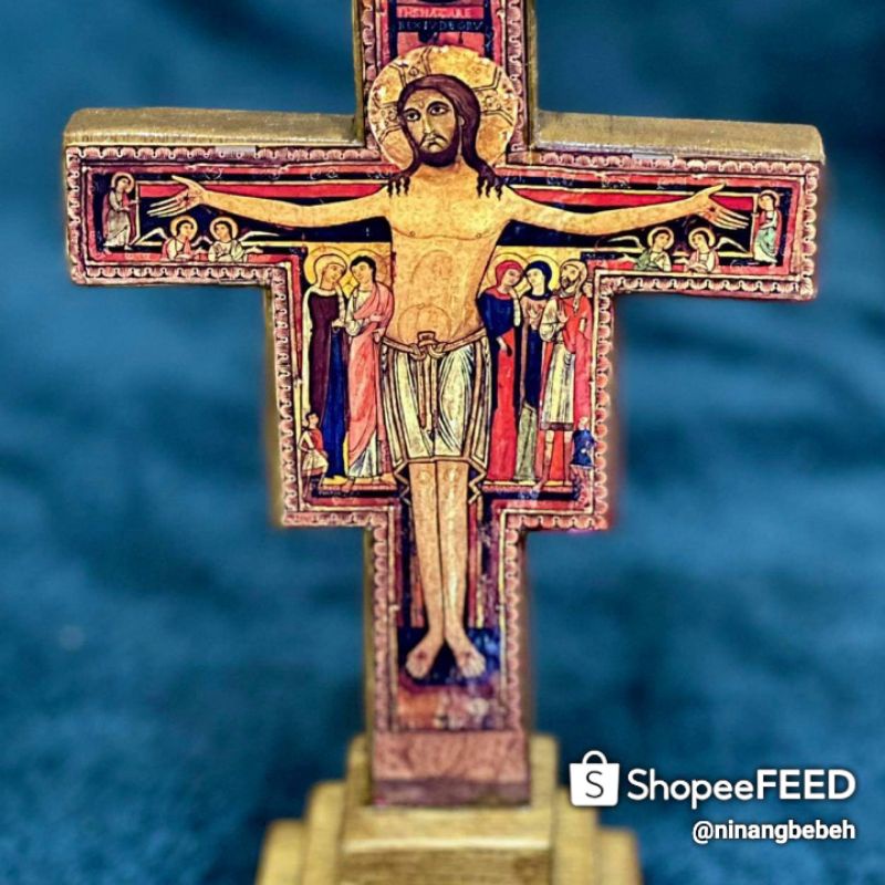 SAN DAMIANO CROSS STAND made in Solid wood 9 inches hight | Shopee Malaysia