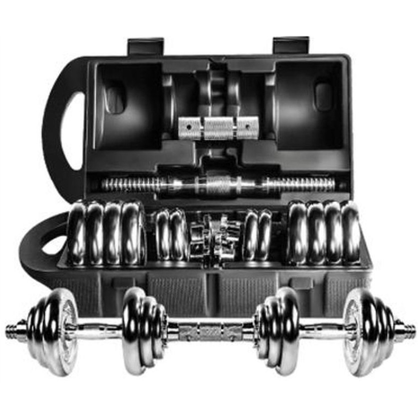 Fitness Gym Chrome All in One Barbell Dumbbell / Bar Bell Set with Case ...