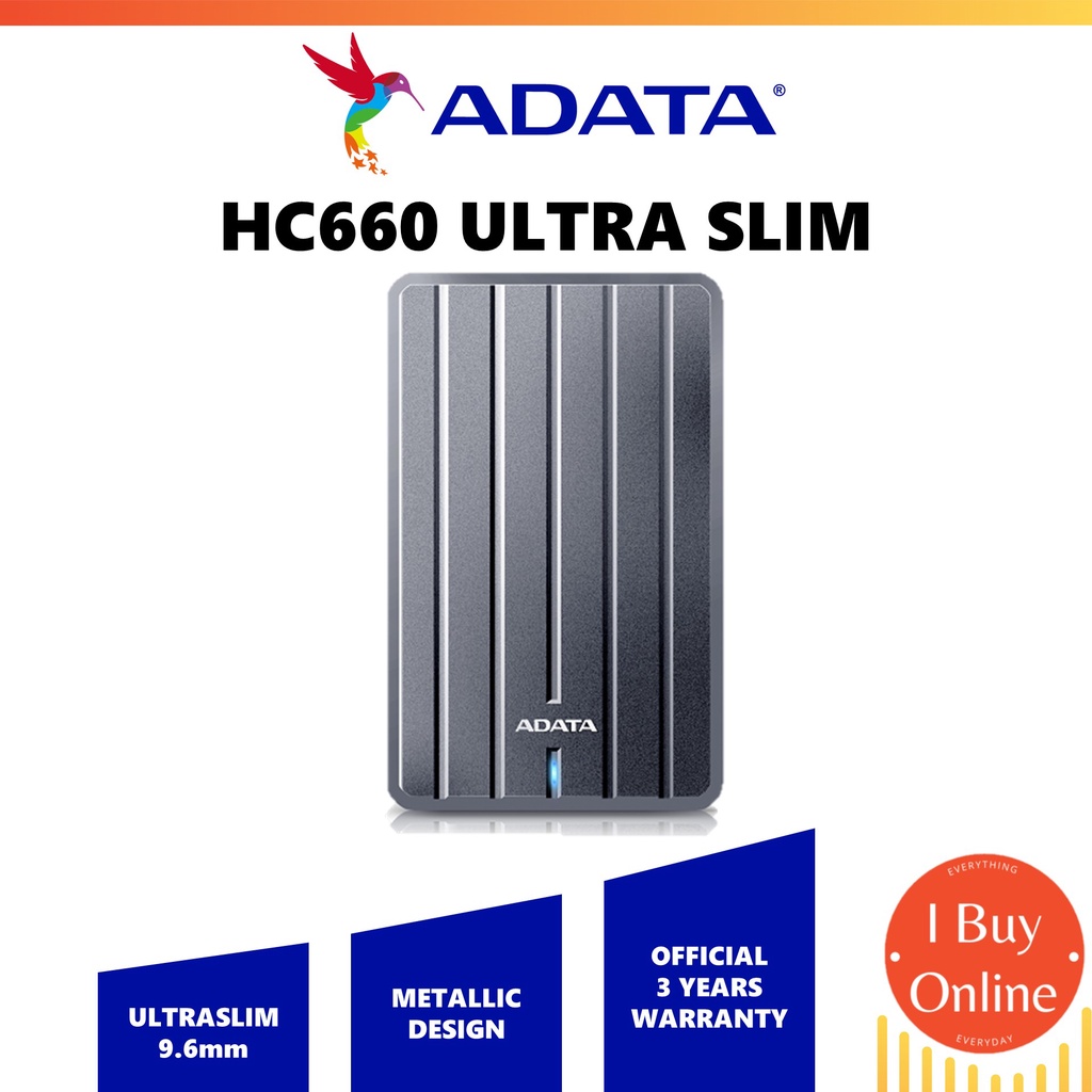 ADATA PORTABLE EXTERNAL HDD HC660 ULTRA SLIM (9.6MM) TITANIUM USB3.2 ...
