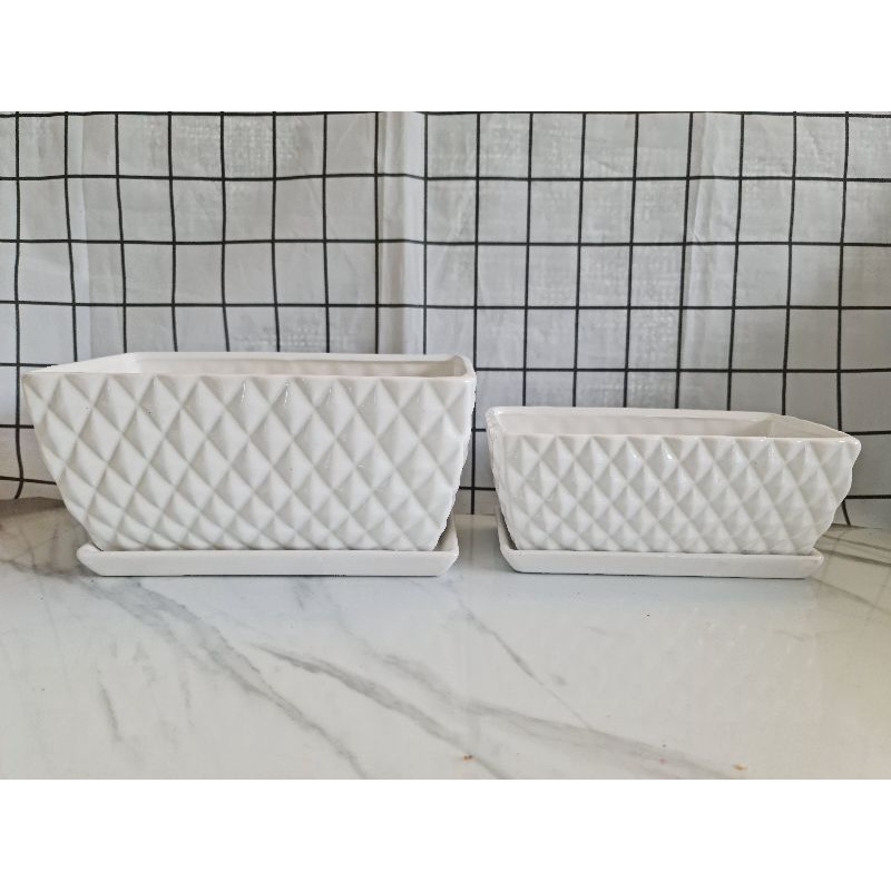 Ceramic White Long Pot Planter Pasu Gubahan Orkid Panjang Ceramik Putih ...