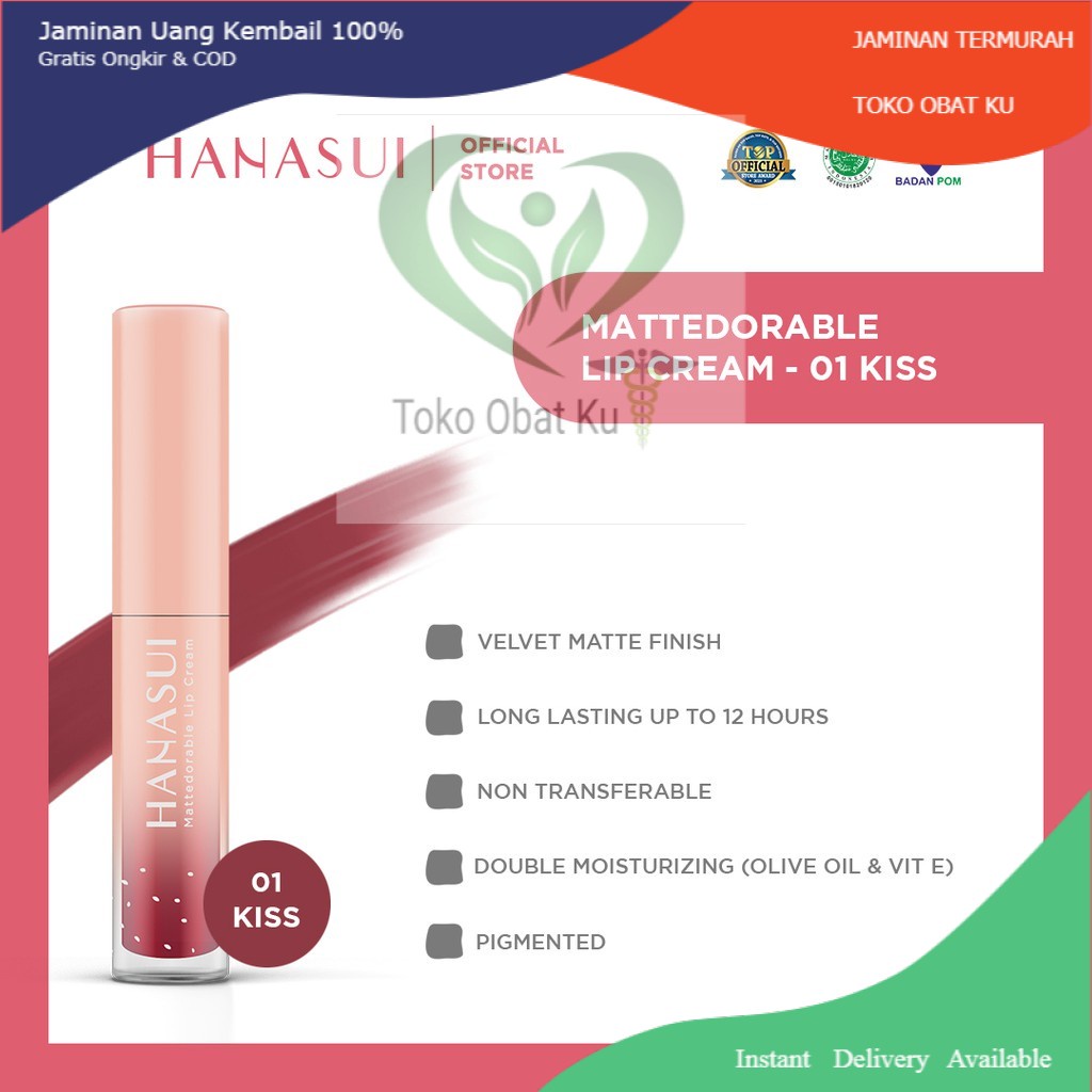 Original Hanasui Mattedorable Lip Cream - 01 Kiss | Shopee Malaysia